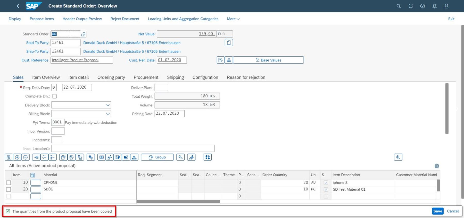 Intelligent product proposals in SAP S/4HANA