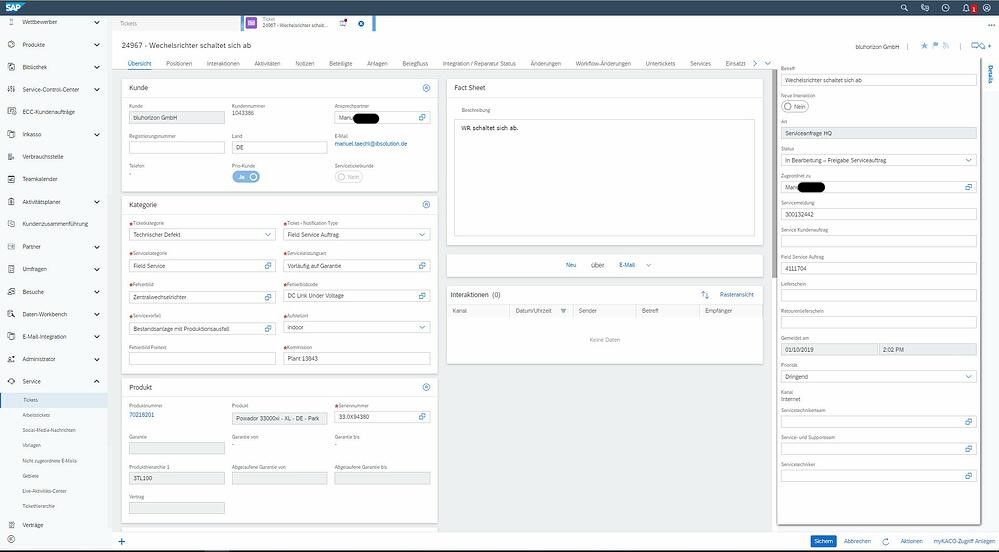 Durchgängiger Field Service mit der SAP Service Cloud (C4C)